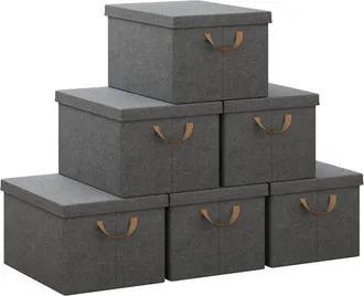 Woltu Lot de 10 Bo&icirc;tes Rangement en Tissu, 38x27x20cm, Bo&icirc;te de Rangement avec Couvercle, Panier Rangement, Design Pliable,Coffre de Rangement, Gris - Woltu
