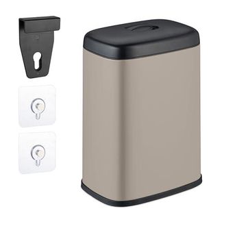 Relaxdays Poubelle de Salle de Bain, Cuisine, Montage Mural, 5L, &agrave; Suspendre ou Coller, Seau int&eacute;rieur, Beige