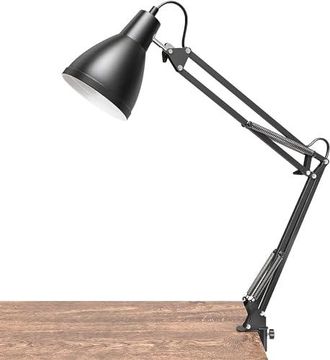 Newrays Lampe de bureau industrielle noire à bras pivotant avec lampe de lecture à pince métallique pour bureau et étude,Plug in
