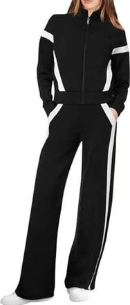 Generic Ensemble de salon pour femme 2024 - Tenue décontractée 2 pièces à rayures - Survêtement zippé confortable - Pantalon de survêtement ample Y2K vintage 