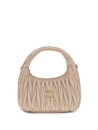 Miu Miu Womens Hobo Handbag Wander Quilted Leather Cipria Calf Handbags Hand Bags