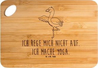 Mr. & Mrs. Panda Bambus - Schneidebrett Flamingo Yoga - Geschenk, Holzbrettchen, Holzbrett Küche, Holz Bretter, Frühstücksbrett, Küchenbrett