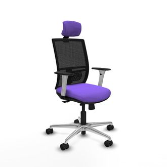 Piqueras y Crespo Computerstuhl Yunquera mit wei&szlig;en und schwarzen Armlehnen, h&ouml;henverstellbare Lendenwirbelst&uuml;tze und h&ouml;henverstellbares Kopfteil, Schwarz/Lila