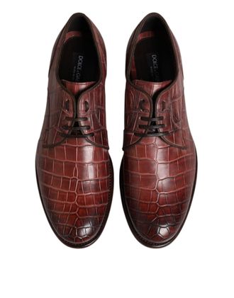 Dolce & Gabbana Mens Burgundy Leather Lace Up Derby Dress Shoes Crocodile