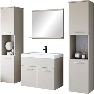 Mirjan24 Badm&ouml;bel Set Montreal XL mit Waschbecken und Siphon, Badezimmer Komplett, im Set Spiegel, Waschtisch, 2X Hochschrank, H&auml;ngeschrank, M&ouml;bel f&uuml;r Bad (Cas