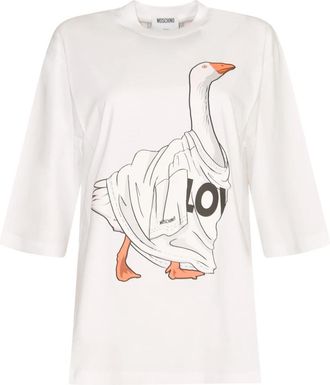 Moschino Femme, Tops, Blanc, Taille: 38 FR T-Shirt en Jersey de Coton Goose