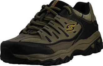 Skechers Herren Afterburn Memory-Foam Schnürschuh, Pebble/Schwarz/Pebble, 47.5 EU X-Weit