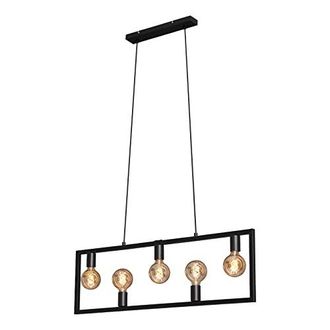 Briloner Leuchten Pendelleuchte, Pendellampe retro, Hängelampe vintage, 5x E27, max. 40 Watt, Esszimmerlampe, Metall, Schwarz, 980x1500mm (LxH) 4028-055