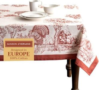 Maison d'Hermine Holy Jouy - Red Nappe 100% Coton - pour la Cuisine - D&icirc;ner - Dessus de Table - D&eacute;coration des f&ecirc;tes - Mariage, f&ecirc;te m&egrave;ress - Thanksgiving/No&euml;l (Rectan