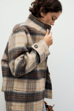 Gerard Darel Manteau court &agrave; carreaux en mohair - ALLY - Sable