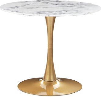 Beliani Beliani - Table de salle &agrave; manger ronde 90 cm - MDF effet marbre blanc - Base en m&eacute;tal - Pour 4 personnes - Style moderne