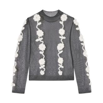 Ganni Flower Crochet Turtleneck - - Knitwear - Damen - Schwarzk - XS