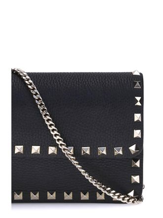 Valentino Garavani Womens Wallet With Strap Rockstud Black Calf Leather (bos Taurus) & Purses