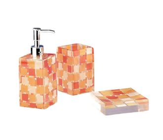 Sanwood 3tlg Set Bad Accessoires Seifenspender Zahnputzbecher Seifenschale Mosaik Orange