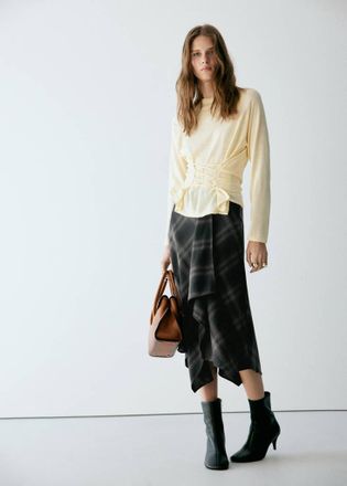Mango Jupe asym&eacute;trique carreaux gris chin&eacute; fonc&eacute; - Femme - 34 - MANGO