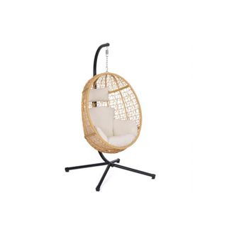 IDMarket Idmarket - H&auml;ngesessel Ei durchbrochene Rattan-Effekt mit Kissen ecru