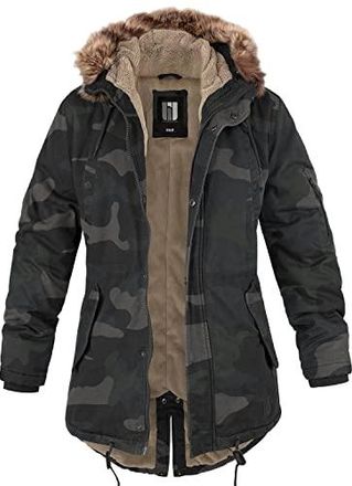 BW-Online-Shop Parka dhiver pour femme avec doublure en peluche Parka Veste Manteau dhiver, Motif camouflage Foncé, S