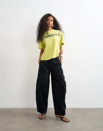 Topshop Pantalon cargo nou&eacute; &agrave; la taille - Noir