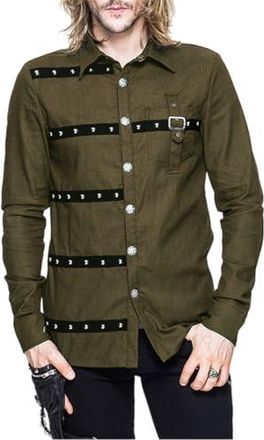 Generic Chemise boutonn&eacute;e &agrave; manches longues pour homme style m&eacute;di&eacute;val gothique steampunk, Vert, 3XL
