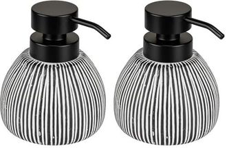 WENKO Seifenspender Mod. Pascoli eleganter freistehender Keramikspender f&uuml;r Badezimmer 0,5 l schwarz-wei&szlig; strukturiert 11 x 13 x 12 cm Keramik Kunststoff (P