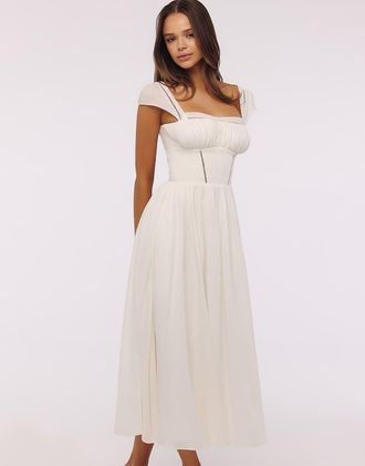 House of CB Thea - Robe longue en voile et broderie anglaise - Blanc