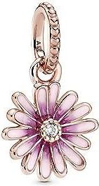 Pandora Pandora Charm pendant Marguerite en métal plaqué or rose 14 carats avec zircones cubiques transparentes et émail rose dégradé