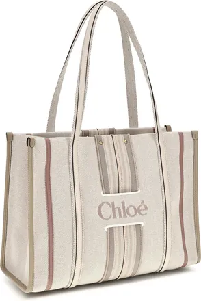 Chlo&eacute; Womens Woody Loop Canvas Tote Bag Nude Cotton; Viscose Shoulder