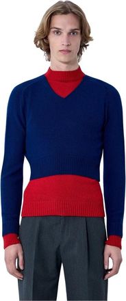 Jil Sander Homme, Pulls, Bleu, Taille: XL Layered Knit Sweater