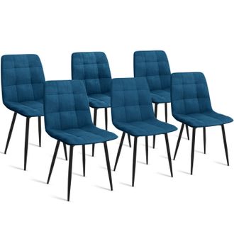 IDMarket Set Di 6 Sedie Da Pranzo In Velluto Blu Mila