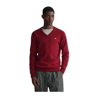 GANT Superfeiner Lammwoll-V-Ausschnitt-Pullover - - Knitwear - Herren - Rot - 3XL