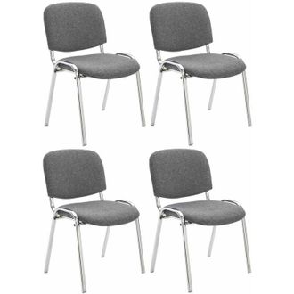 Clp Lot de 4 Chaises de visiteur Ken en tissu avec Pieds en métal aspect chromé Gris