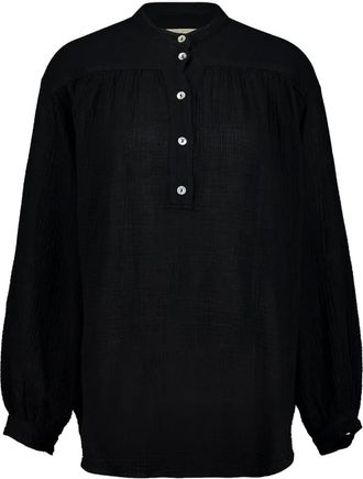 120% Lino blouse boutonn&eacute;e &agrave; manches longues - Noir