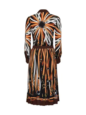 Gucci Womens Midi Shirt Dress Black-Brown Silk Multicolour