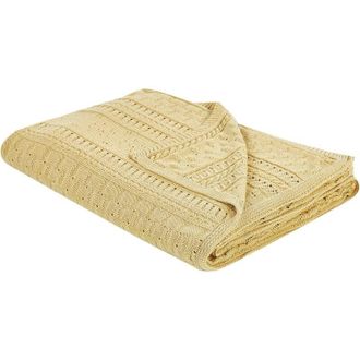 Beliani Beliani - Decke Gelb aus Baumwolle 150 x 200 cm Gestricktes Muster Tagesdecke f&uuml;r Bett Sofa Schlafzimmer Wohnzimmer
