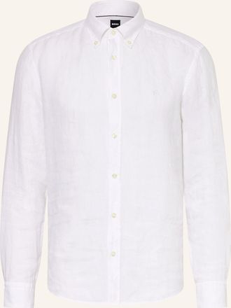 HUGO BOSS Leinenhemd Liam Regular Fit weiss