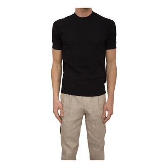 Paolo Pecora Schwarzes Rundhals-Shirt - - Knitwear - Herren - Schwarzk - 2XL
