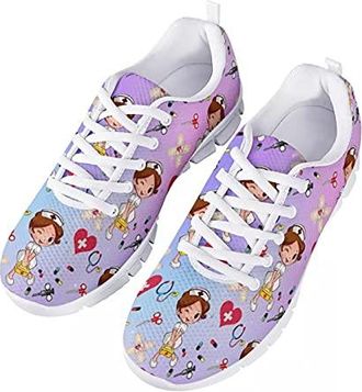 Showudesigns Chaussures de course respirantes pour homme et femme - Chaussures de sport à lacets - Baskets de dessin animé - Ours infirmière, Trendy Nurse Lady Pur