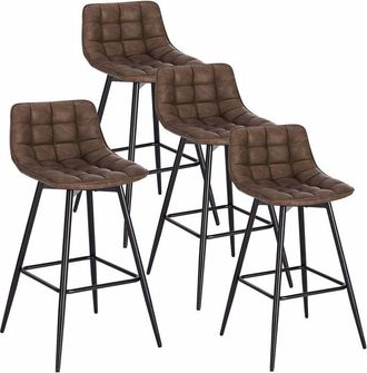 Woltu Woltu - 4 x Tabourets de Bar en Similicuir + m&eacute;tal, Chaise de Bar avec Repose-Pieds, Chaises Hautes Bar, Tabourets de Cuisine, Brun