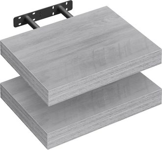 Woltu Wandboard 2er Wandregal CD DVD Regal Bücherregal Schweberegal Holz Board 30x22.9x3.8cm grau Eiche für Büro, Wohnzimmer, Schlafzimmer, Küche RG9371grei