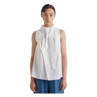 Meimeij Femme, Blouses et Chemises, Blanc, Taille: 38 FR Chemise sans manches &agrave; col montant et ruban sur le devant