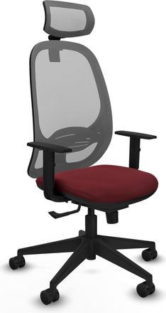 Piqueras y Crespo Cilanco B&uuml;rostuhl mit 1D-Armlehnen und Kopfteil, h&ouml;henverstellbar und neigbar, ausgestattet mit 3 Positionen und Schneidschaum, Grau/Granatrot