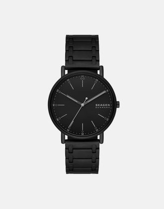 Skagen Signatur - Herrenuhr aus schwarzem Edelstahl mit drei Zeigern und schwarzem Armband
