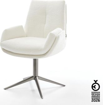 DELIFE Drehstuhl Clea-Flex Boucl&eacute; Soft Beige Fu&szlig;kreuz Graphit 360&deg; drehbar Wippfunktion, Esszimmerst&uuml;hle