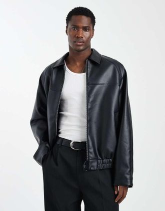 Asos Veste de surv&ecirc;tement oversize en imitation cuir - Noir