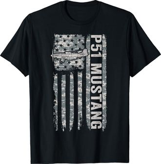 The Salty Veteran P51 Mustang Amerikanische Flagge WW2 Military Camo P51 Mustang T-Shirt