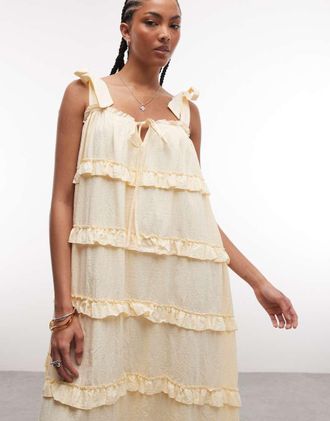 Daisy Street Robe babydoll longue &agrave; enfiler avec volants &eacute;tag&eacute;s - Jaune beurre