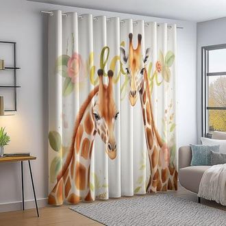 Generic Rideaux occultants &agrave; Motif Girafe Animale pour fen&ecirc;tre de Chambre &agrave; Coucher, Rideaux imprim&eacute;s Brun pour Salon Salle &agrave; Manger, 75L X 166H cm (2 Panneau