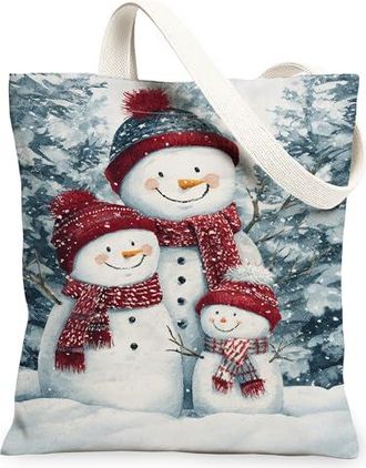 Generic Sacs fourre-tout en toile motif bonhomme de neige, joli motif vacances dhiver, sacs d&eacute;picerie r&eacute;utilisables, joyeux, festifs, l&eacute;gers, lavables &agrave; l&eacute;pau
