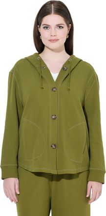 Ulla Popken Damen Waffle Pique Sweatjacket with Hood Sweatshirt, Blattgrün, 50-52 EU