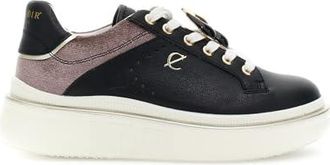 Cafènoir Baskets À Lacets en Cuir Recouvert dun Empiècement en Velours, pour Femme, Couleur Noir, Taille 39